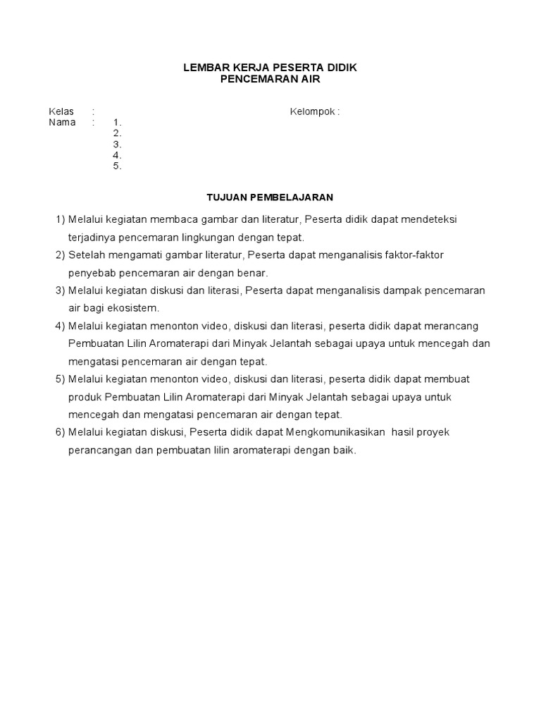 Lembar Kerja Peserta Didik Pencemaran Air Fauzi | PDF