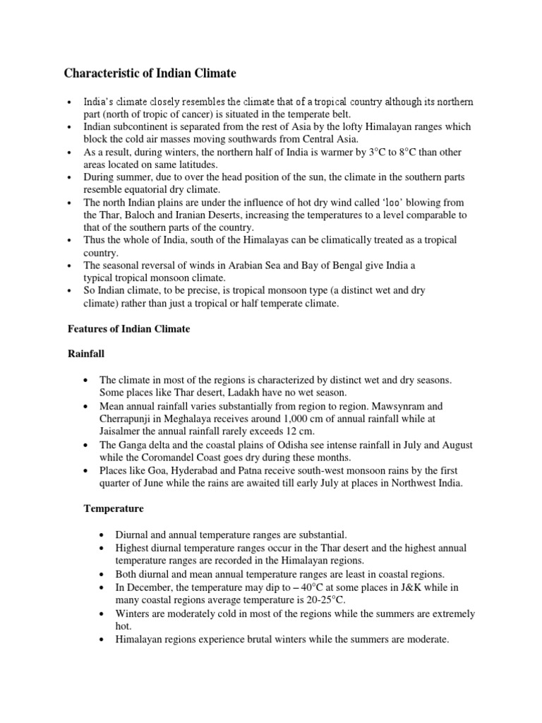 Indian Climate Notes | PDF | Monsoon | Wound