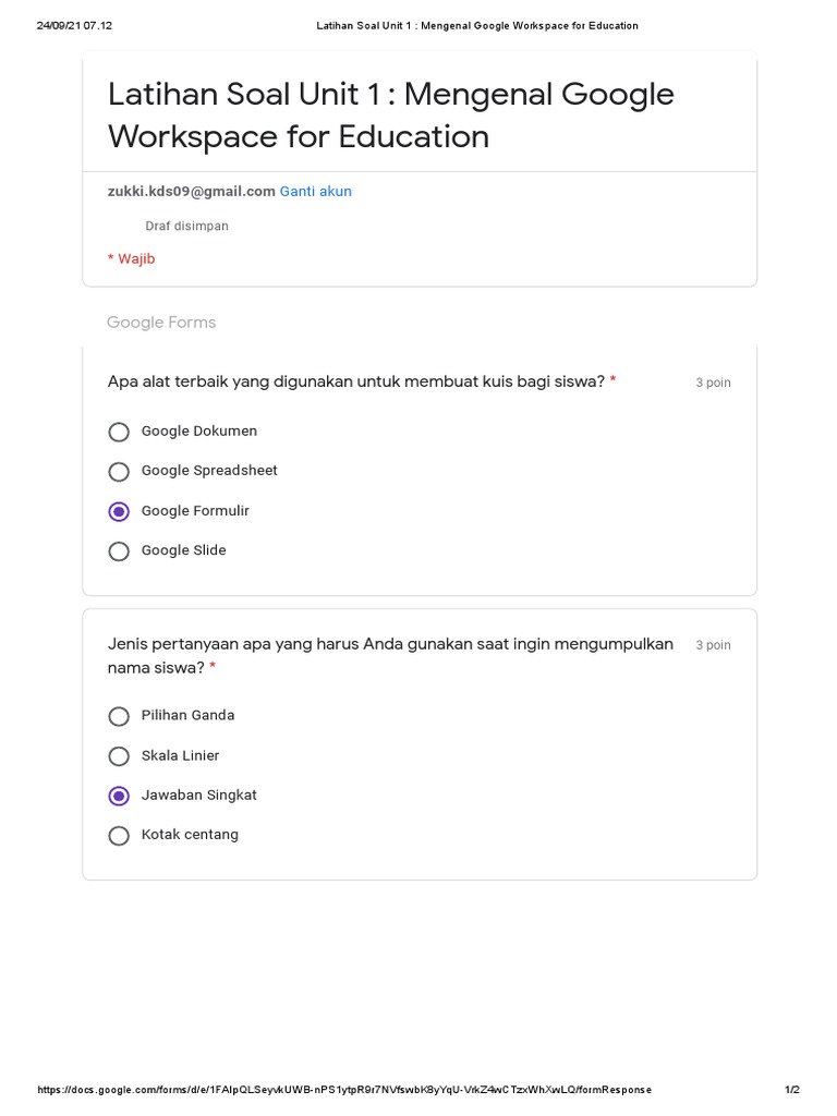 Google Workspace Edu: Latihan Soal | PDF