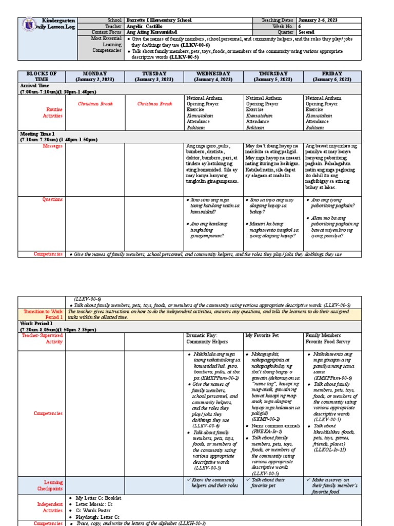 Kindergarten-DLL-MELC-Q2-Week 6 Asf | PDF