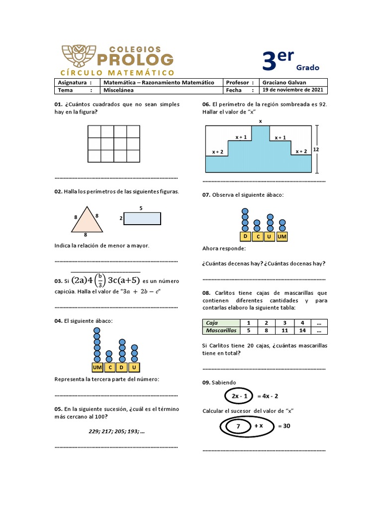 3er Grado Miscelanea 18.11.21 | PDF | Matemáticas