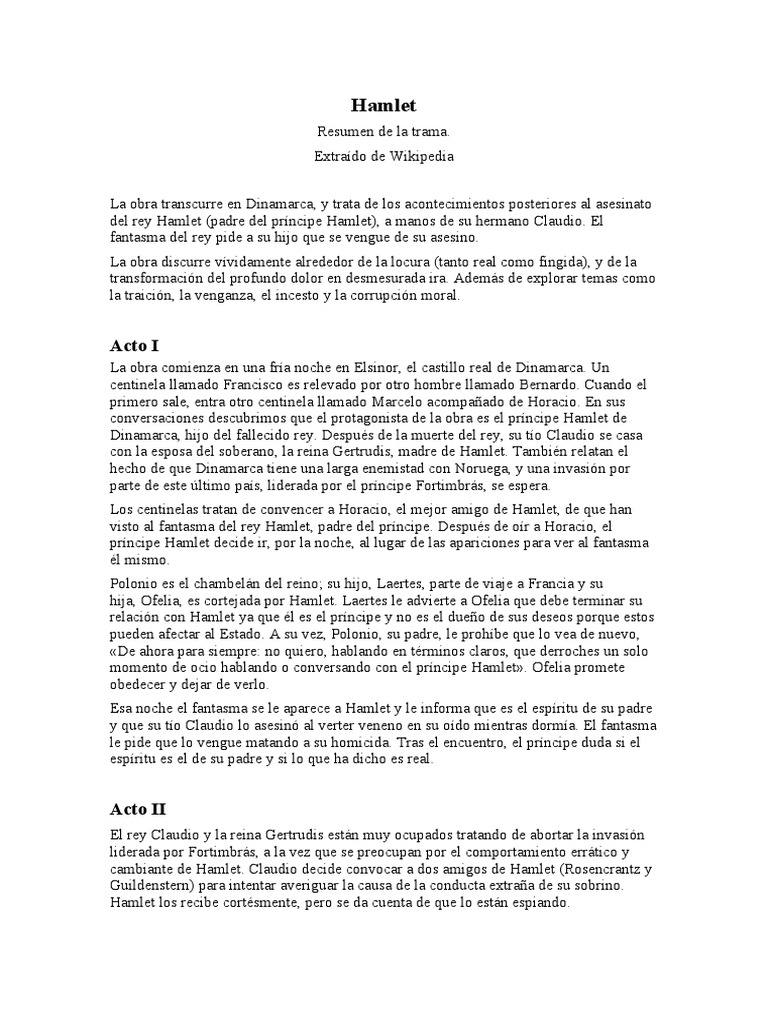 Hamlet - Resumen de La Trama | PDF