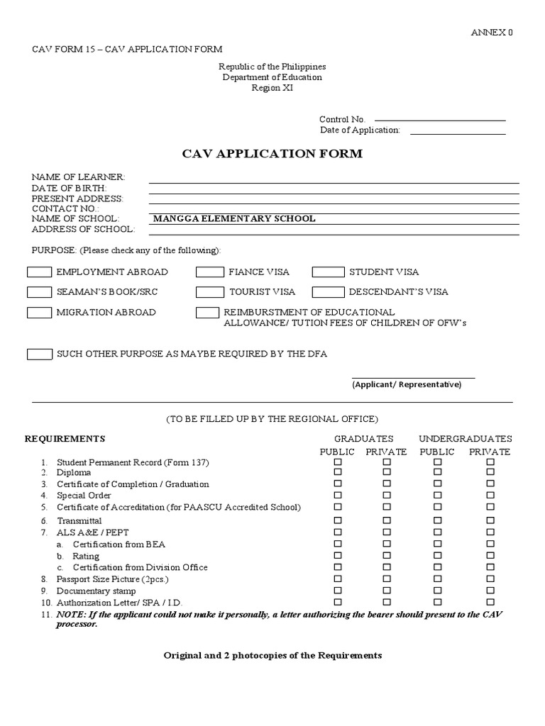 CAV Application Form for Learners | PDF | Travel Visa | Government