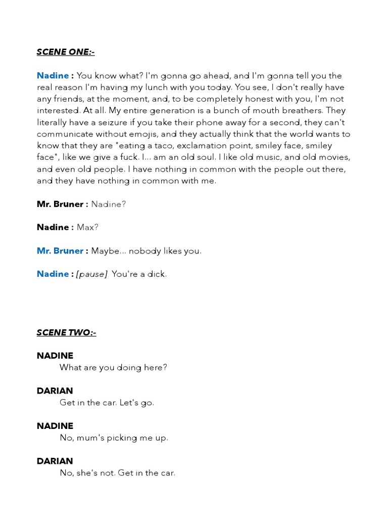 Nadine's Monologue from Edge of Seventeen | PDF