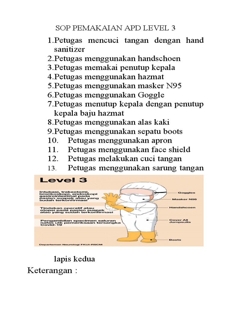 Sop Pemakaian Apd Level 3 | PDF | Sains & Matematika