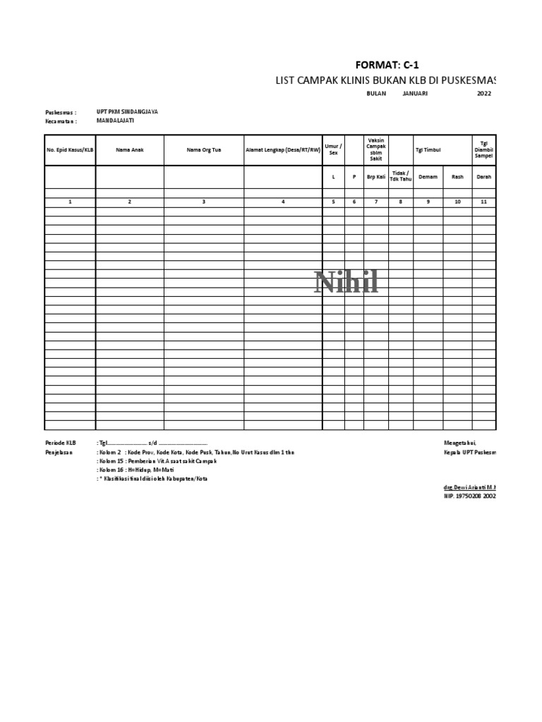 Form Lap Campak | PDF