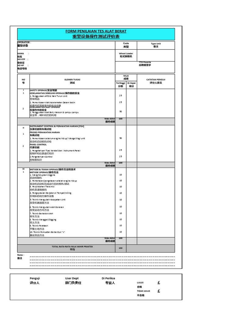 Form Pengetesan Alat Loader | PDF