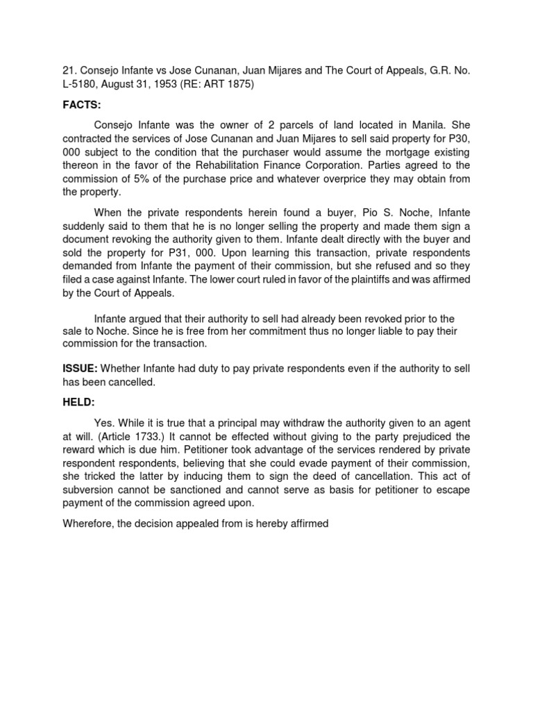 Consejo Infante Vs Jose Cunanan | PDF