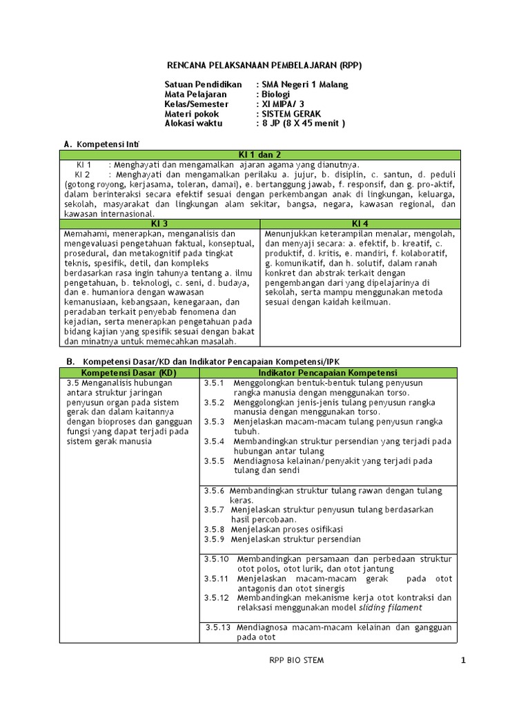 RPP PJBL Stem Biologi Xi Dewi Sman 1 Malang | PDF
