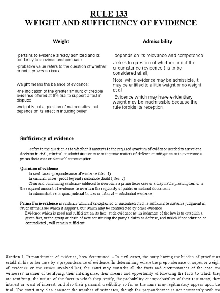 Understanding the Concepts of Weight, Sufficiency and Standards of ...