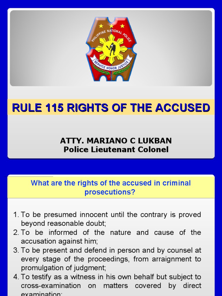 Rule 115 Rights of The Accused | PDF | Witness | Burden Of Proof (Law)