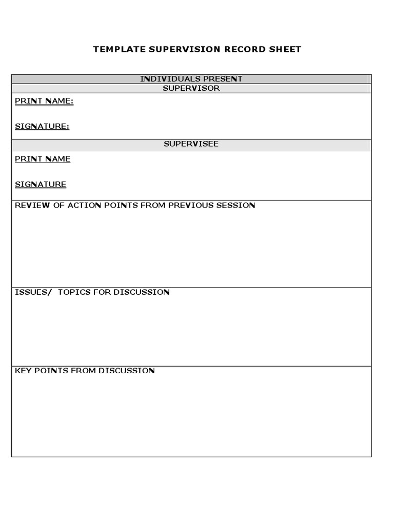 Template Supervision Record Sheet | PDF