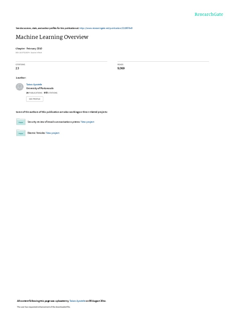 Machine Learning Overview | PDF | Machine Learning | Learning