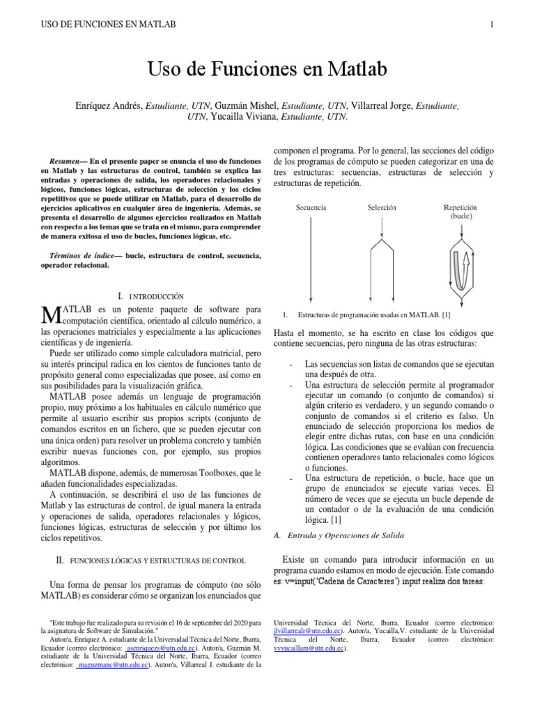Uso de Funciones en Matlab | PDF | Matriz (Matemáticas) | Programa de computadora