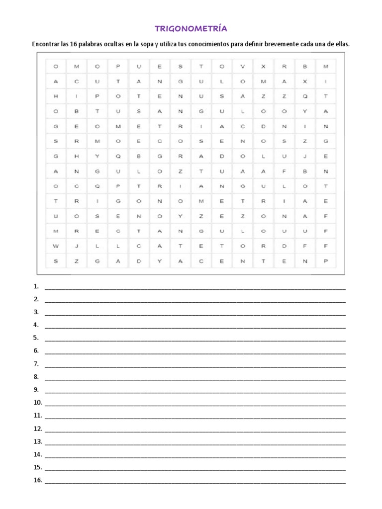 Sopa de Letras Trigonometría | PDF