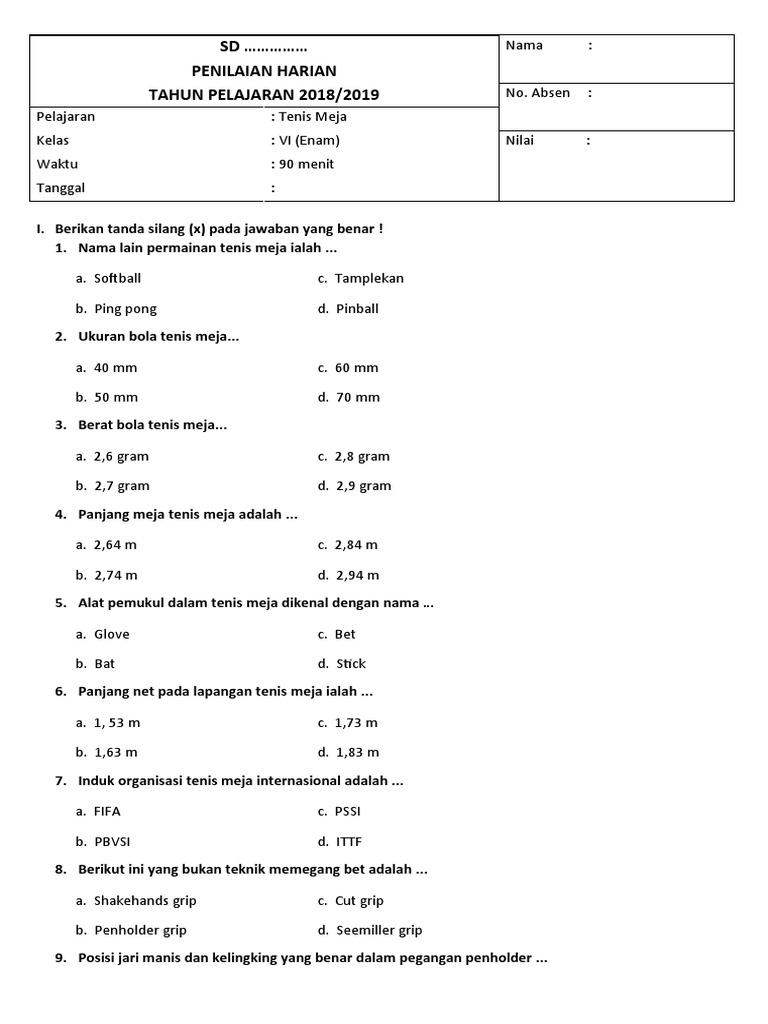 2C. Latihan Soal Tenis Meja | PDF