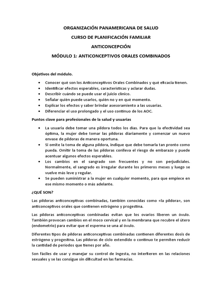 Anticonceptivos Orales Combinados: Efectividad, Uso y Riesgos | PDF | Control de la natalidad ...