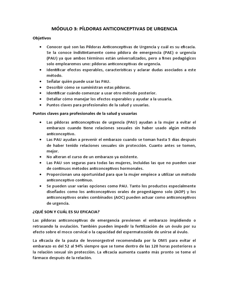 Módulo 3 - Píldoras Anticonceptivas de Urgencia | PDF | Control de la natalidad | Píldora ...