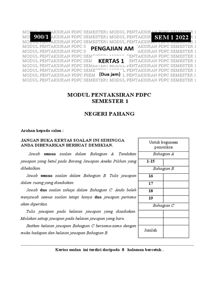 Soalan Pengajian Am S1 2022 | PDF