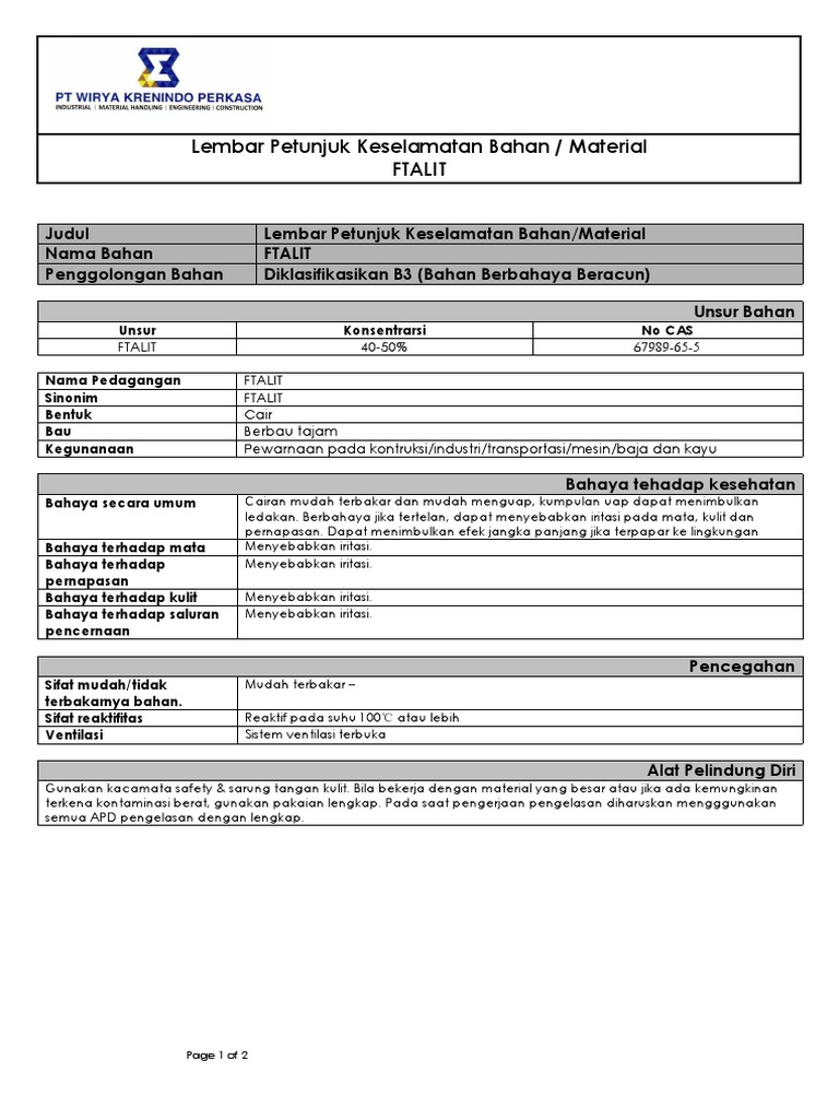 MSDS Ftalit | PDF