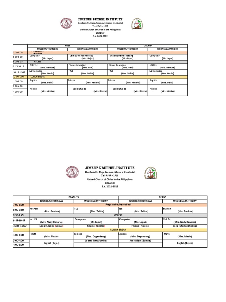 Class Sched 2021-2022 Junior | PDF | Science