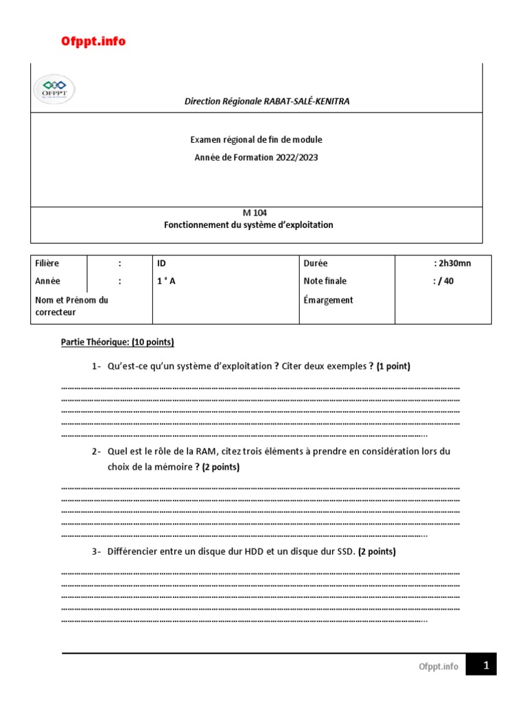 EFMR RABAT Fonctionnement Du Systeme Dexploitation | PDF