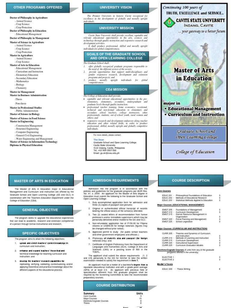 MAED Programs at Cavite State University | PDF | Curriculum | Thesis