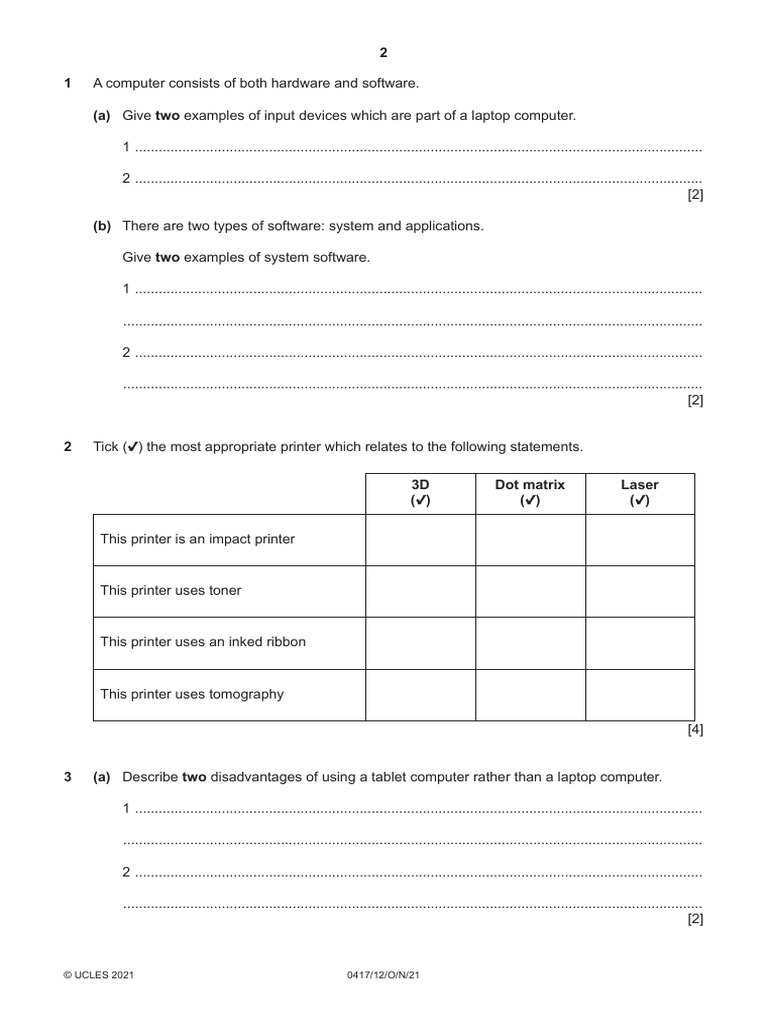 0417 w21 QP 12 Merged | PDF | Printer (Computing) | Computer Network