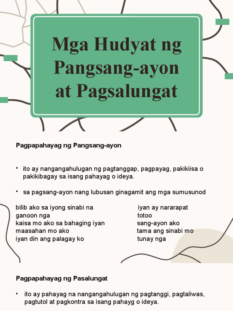 Mga Hudyat NG Pangsang-Ayon at Pagsalungat | PDF