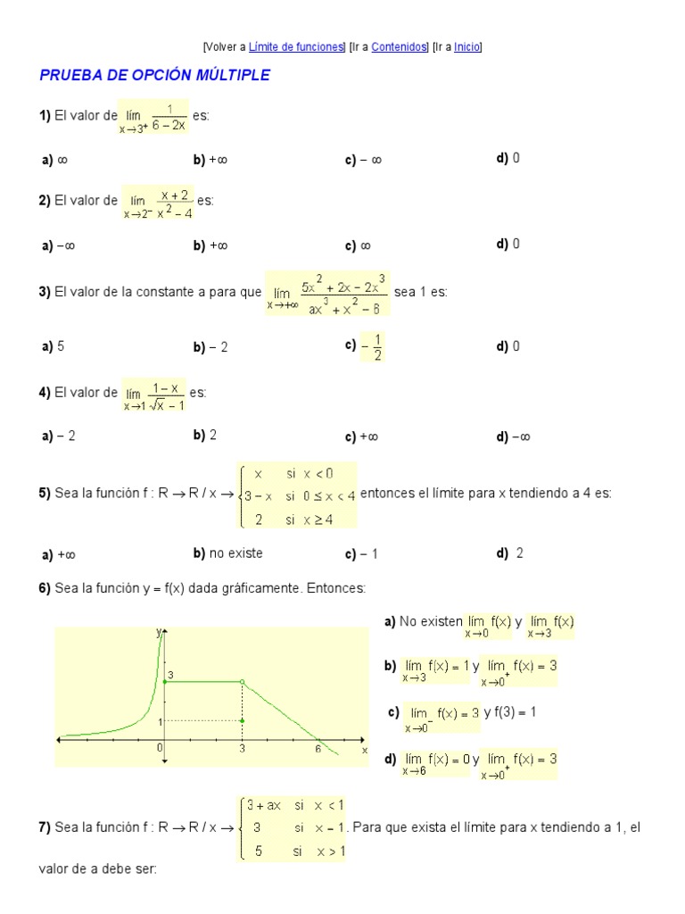 Prueba de Opción Multiple - Límite de Funciones | PDF | Algoritmos | Relaciones matematicas