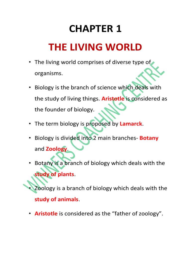 +1 Biology Chapter 1 PDF | PDF | Taxonomy (Biology) | Organisms