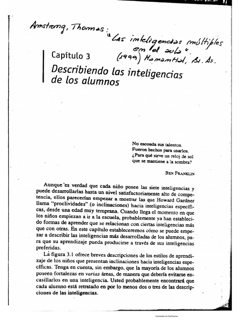 Amstrong, Thomas. Capítulo 3 en Las Inteligencias Múltiples en El Aula | PDF