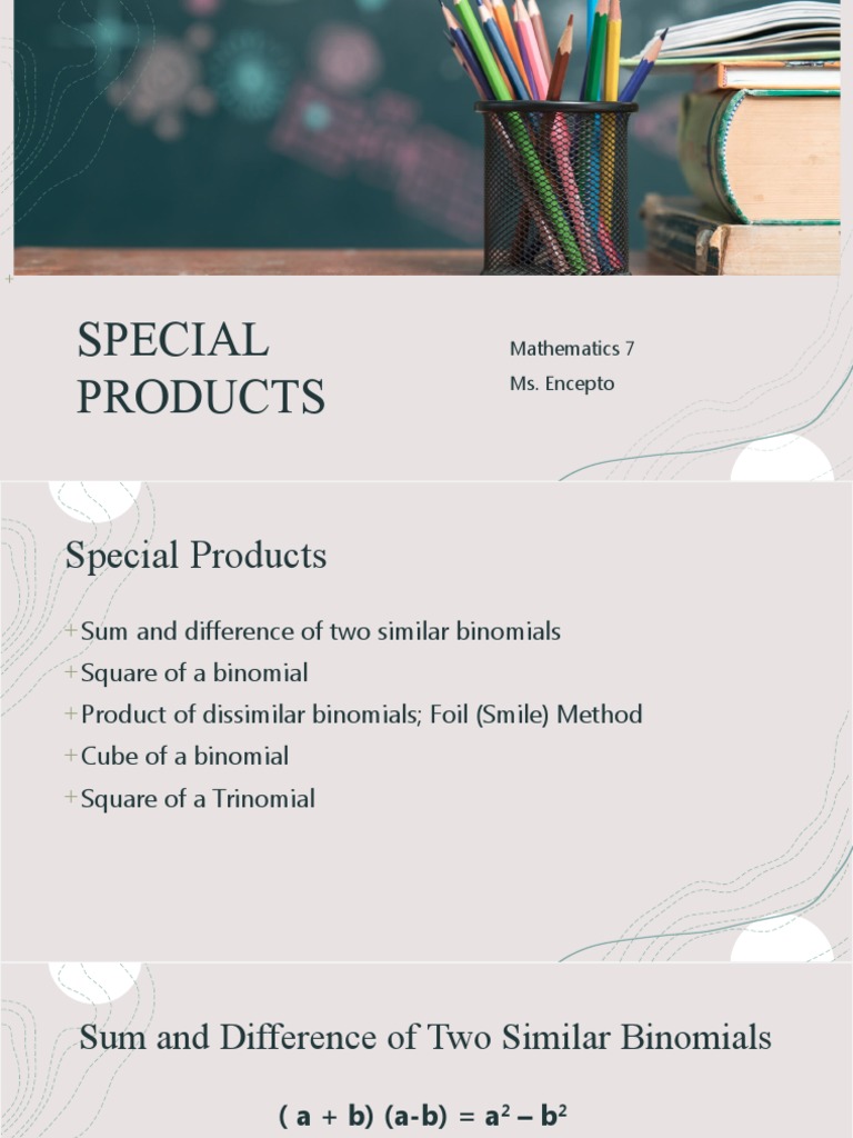 Special Products in Mathematics 7 | PDF