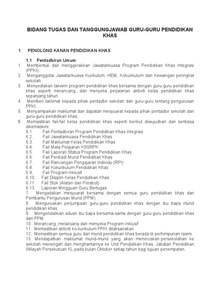 Bidang Tugas Dan Tanggungjawab Guru | PDF