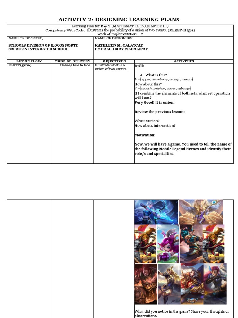 7 Es Lesson Plan | PDF | Learning | Probability