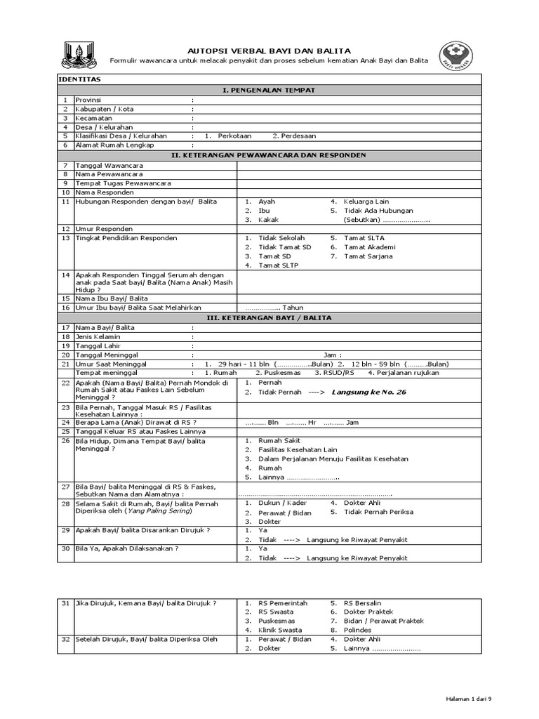 Form Otopsi Verbal Kematian Bayi Balita Lailia Iufd LM | PDF