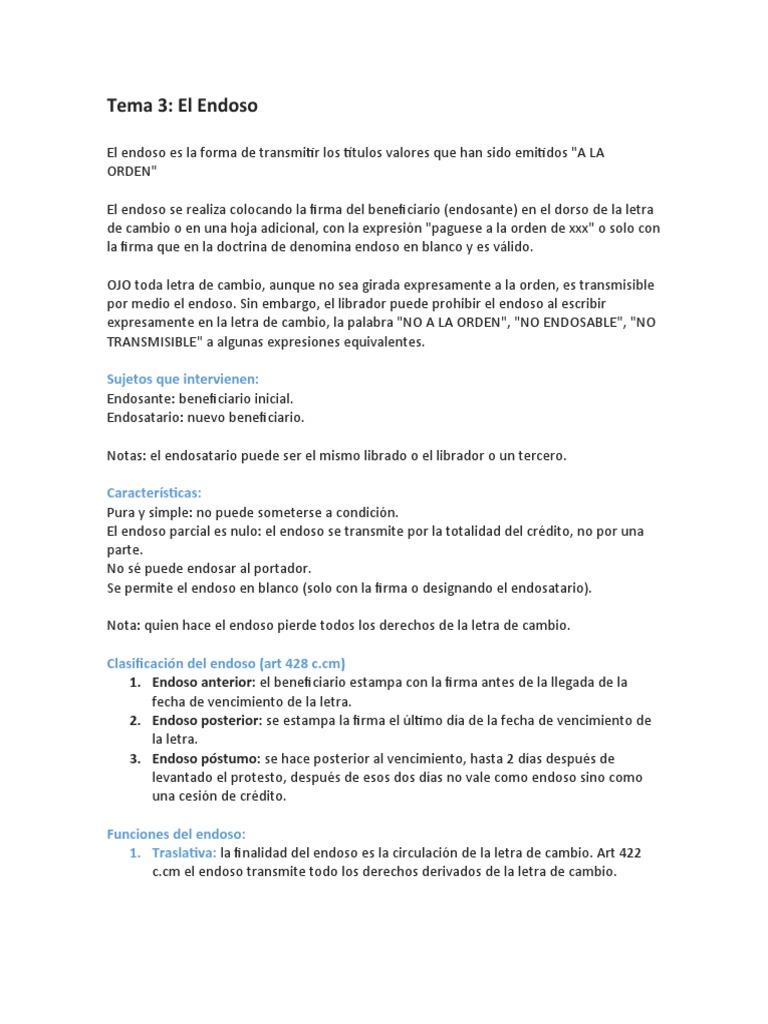 El endoso y sus características | PDF | Pagaré | Derecho privado