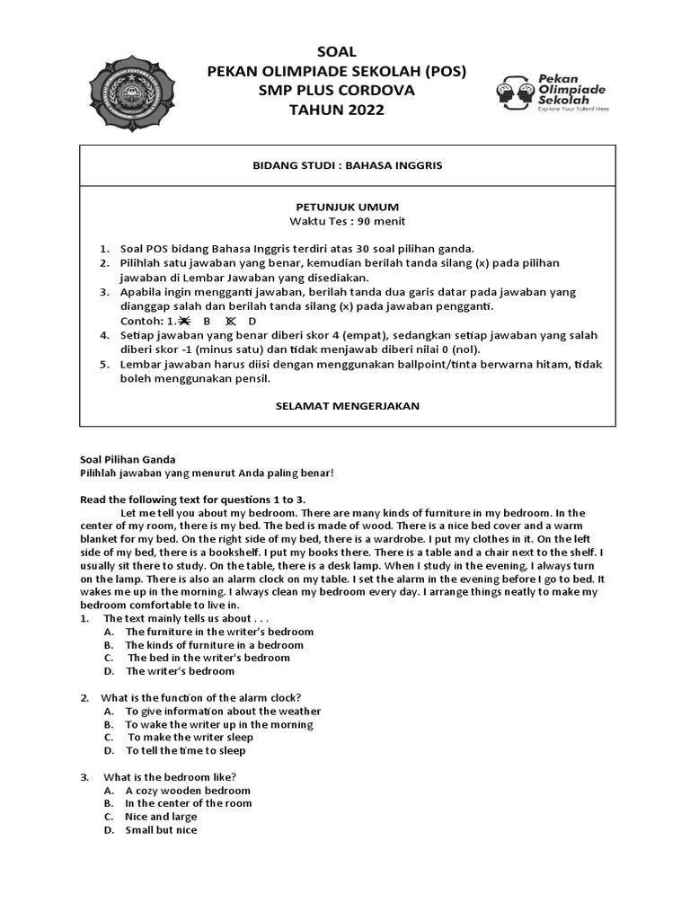 SMP Cordova 2022 English Exam | PDF