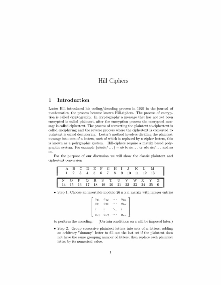 Hill Ciphers | PDF | Cipher | Espionage Techniques