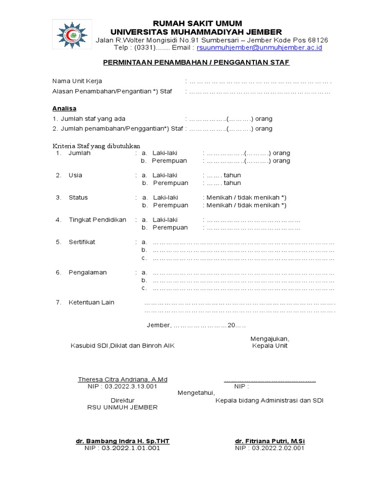 Permintaan Staf RSU Universitas Muhammadiyah | PDF | Olahraga & Rekreasi