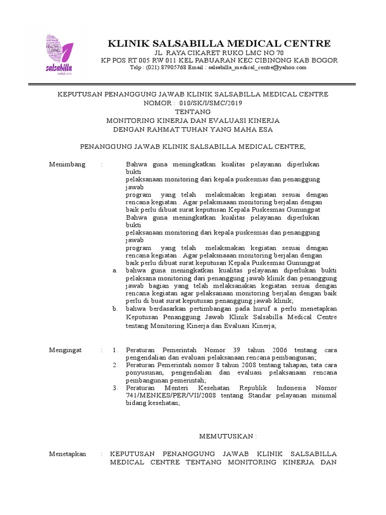 SK Monitoring & Evaluasi Kinerja | PDF