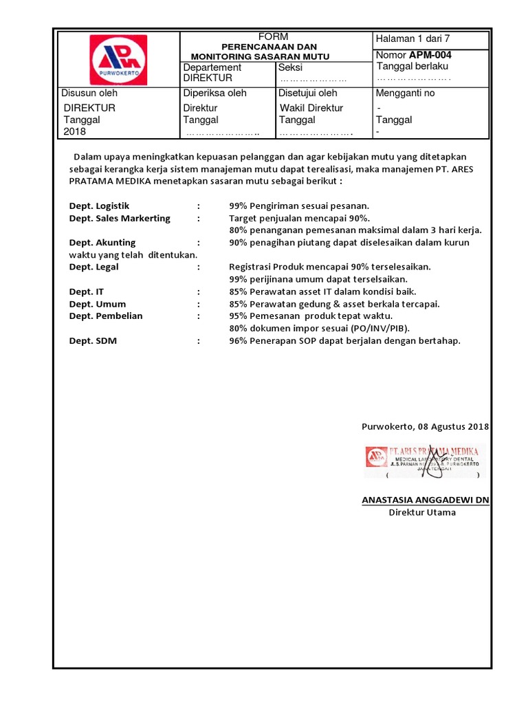 1.4.perencanaan Dan Monitoring Sasaran Mutu | PDF