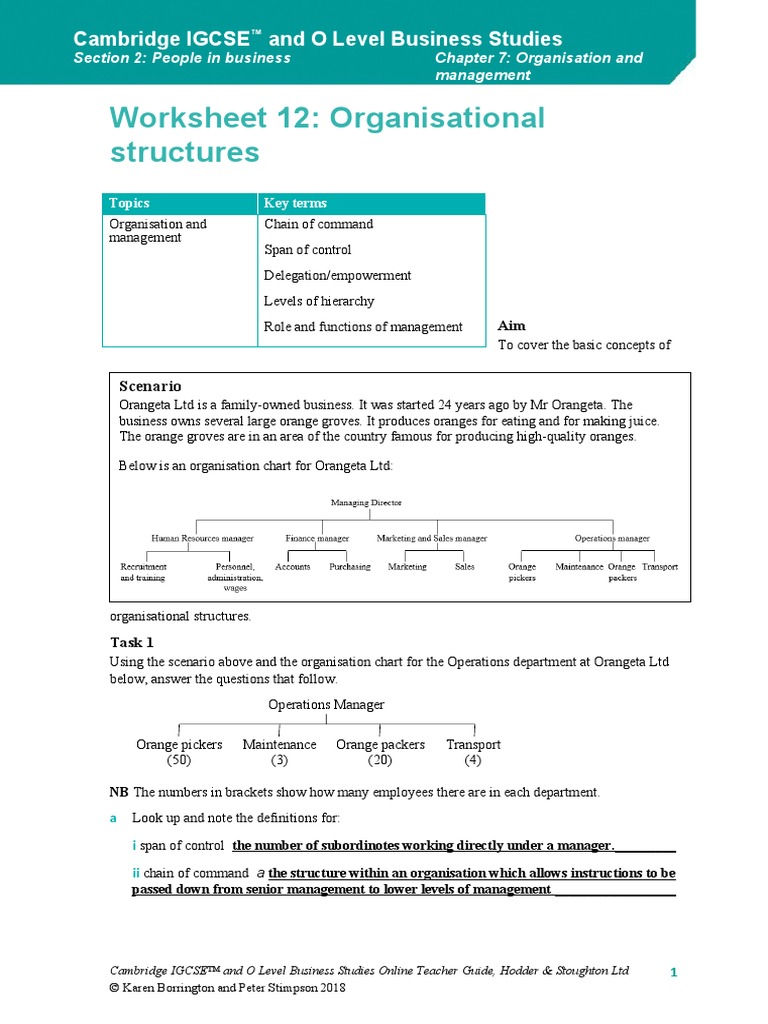 1 - 2. Worksheet 12 - Organisational Structures | PDF | Supply Chain ...