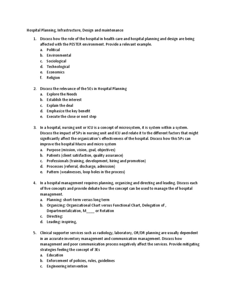 Compre Exam Review - Hospital Planning, Infrastructure., Design and ...