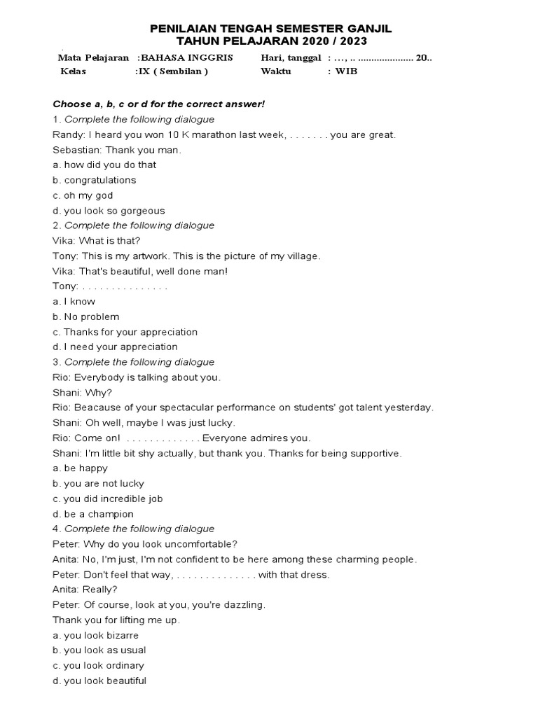 10 - Soal PTS BAHASA INGGRIS Kelas 10SMA Semester 1 | PDF