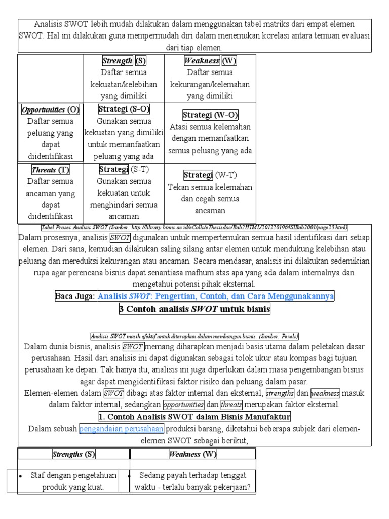 Contoh Analisis SWOT untuk Bisnis | PDF