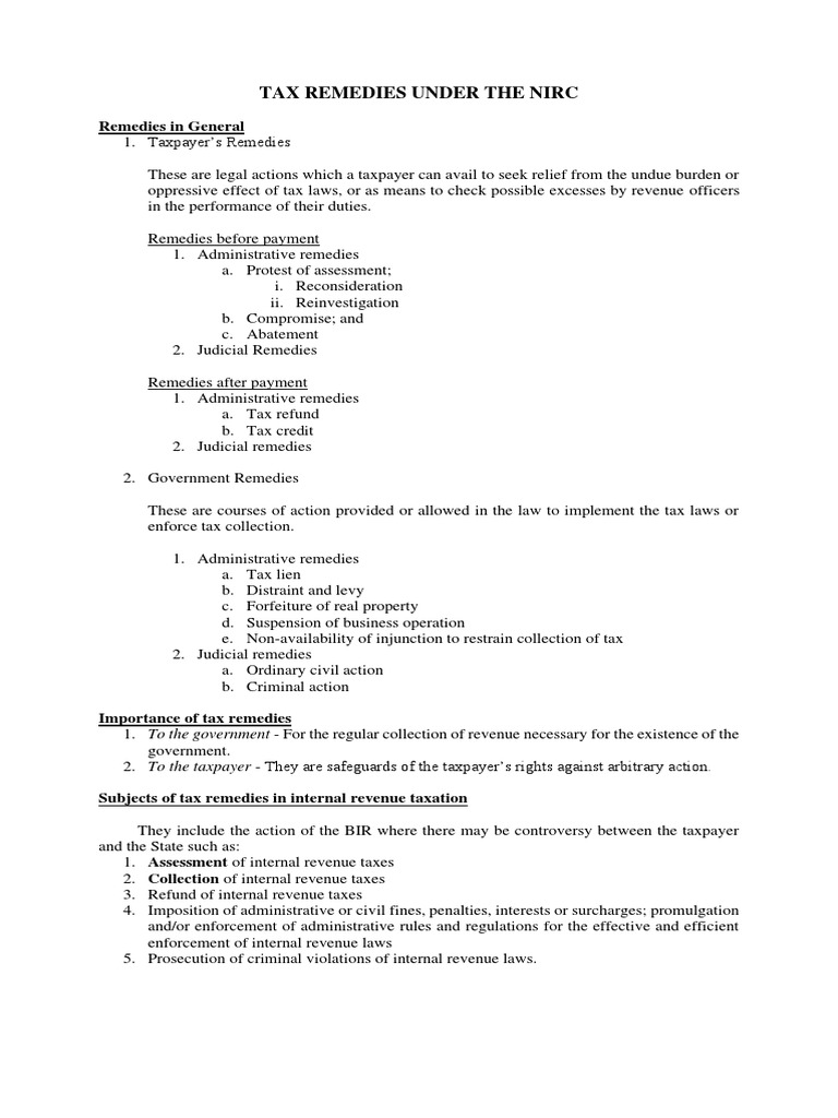 Learning Module 1 - Tax Remedies Under The NIRC-Remedies in General ...