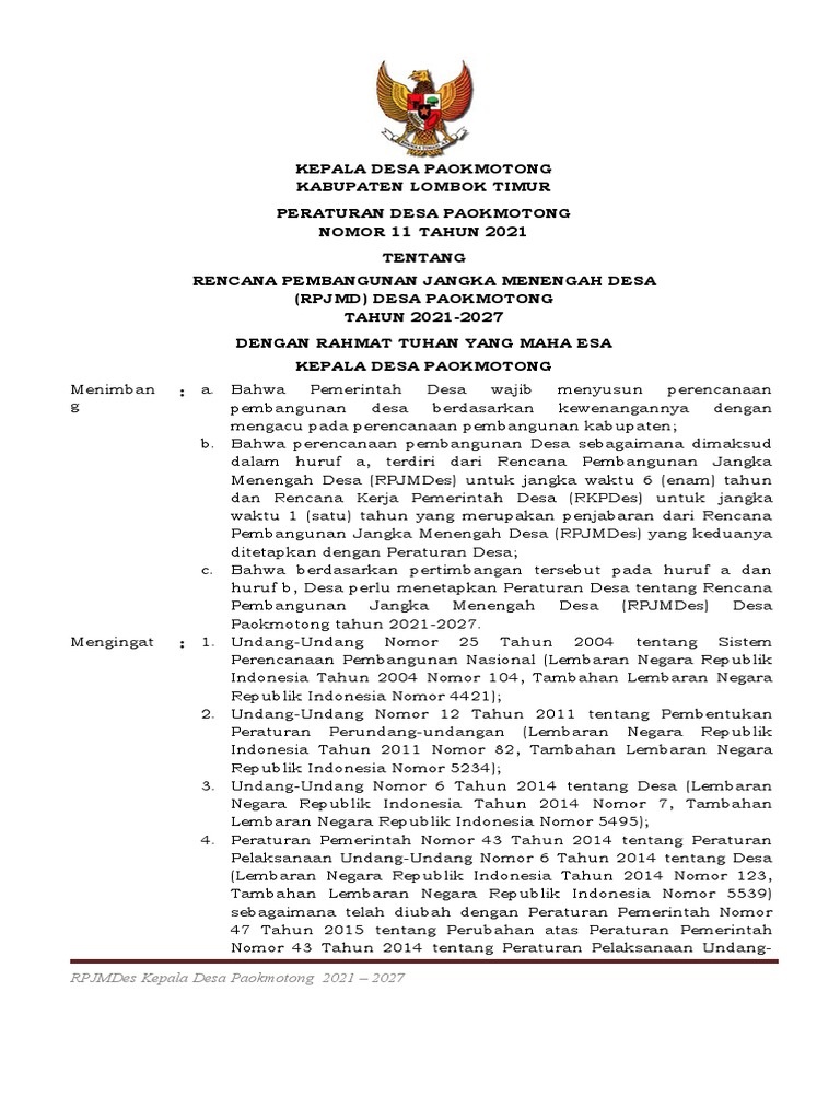 PERDES RPJMDes | PDF