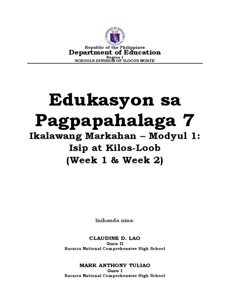 ESP 7 Q2 Module1 Week 1&2 C. Lao, MA Tuliao | PDF