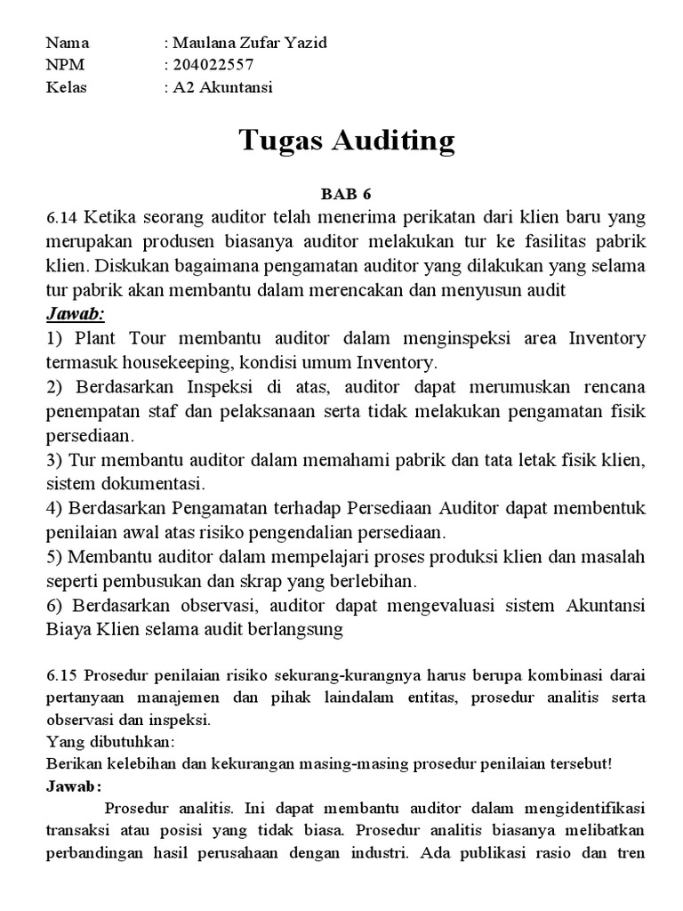 Tugas Auditing Bab 6-7 Zufar | PDF